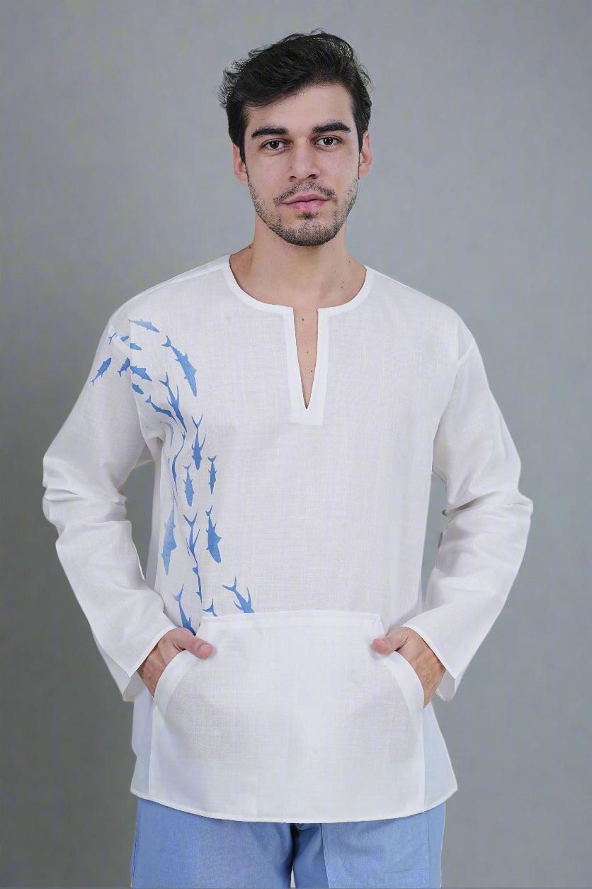 Aqua Drift Kurta Inspired vibrant flowing fish design – Nirmal Online